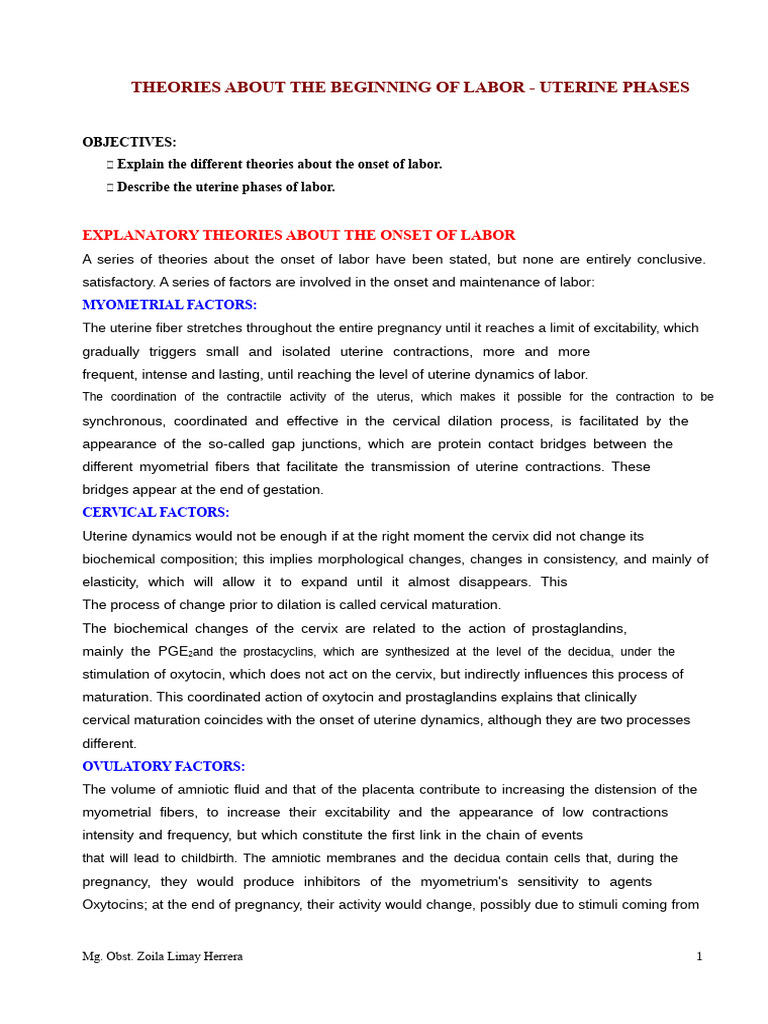 Theories On The Onset of Labor | PDF | Childbirth | Uterus