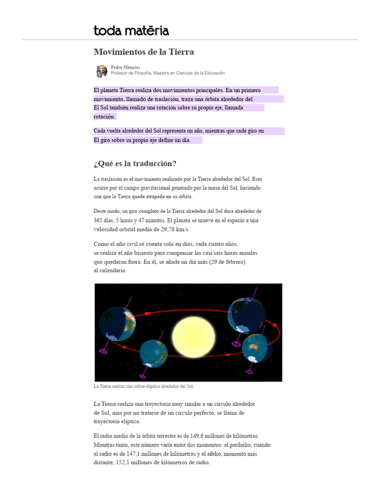 Movimientos de Rotación y Traslación de la Tierra | PDF | Tierra | Rotación
