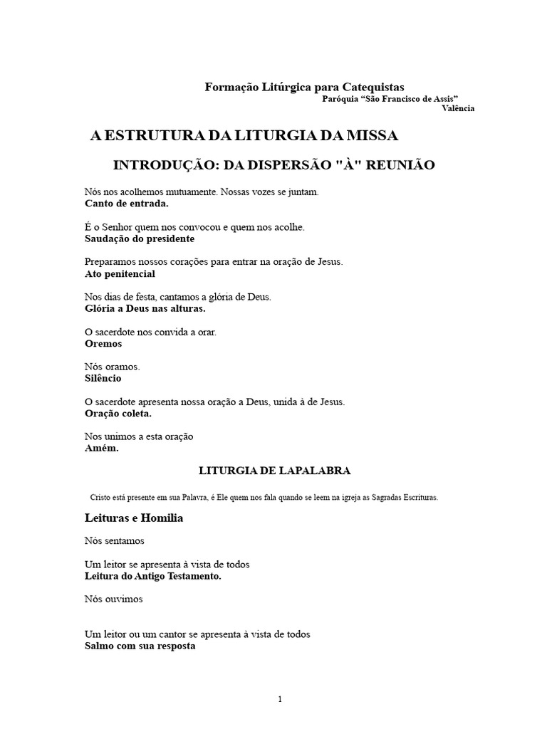 Estrutura Da Missa | PDF | Eucaristia | Oração