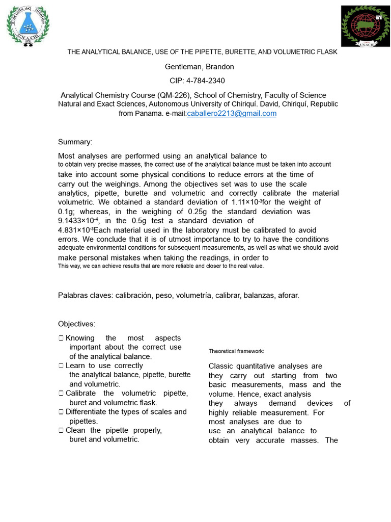 Analytical Balance and Volumetric Calibration | PDF | Weighing Scale