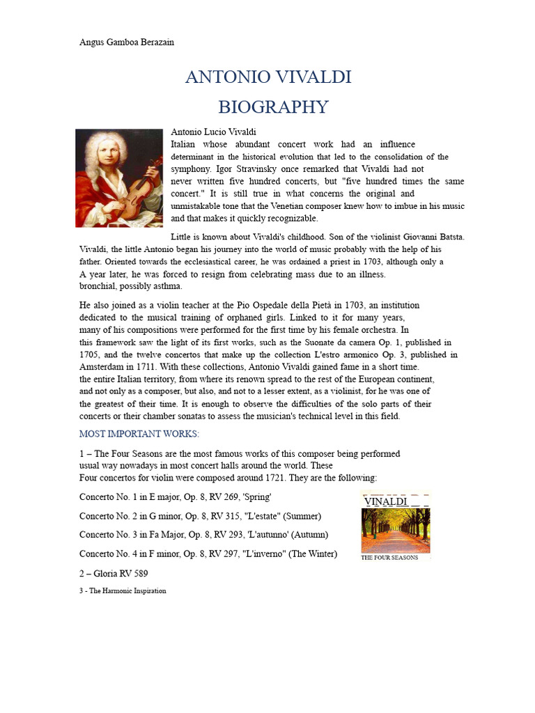 Antonio Vivaldi: Life and Works Overview | PDF | Wolfgang Amadeus ...