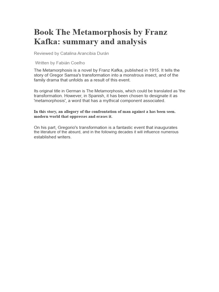 The Metamorphosis by Franz Kafka | PDF | The Metamorphosis