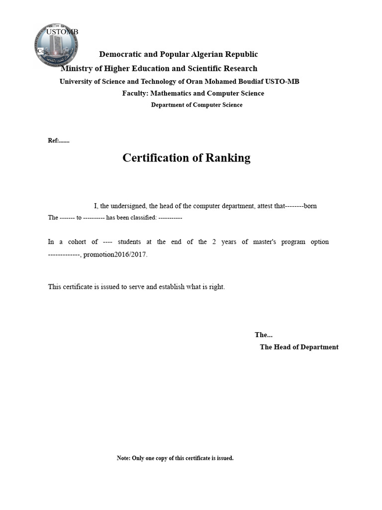 Ranking Certificate | PDF
