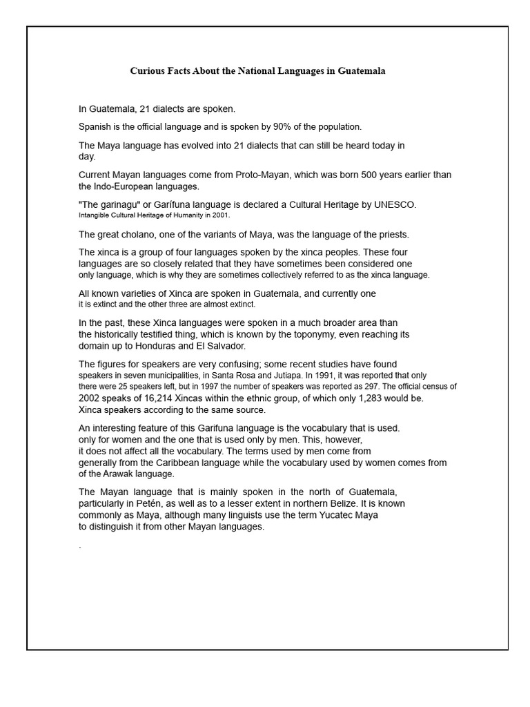Curious Facts About The National Languages in Guatemala | PDF