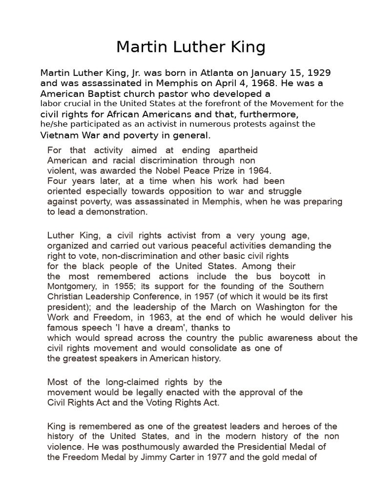 Biography of Martin Luther King | PDF | Martin Luther King Jr. | Civil ...