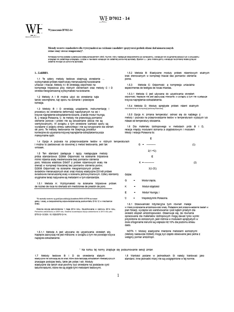 ASTM D7012-14 M Kompresja Skał | PDF