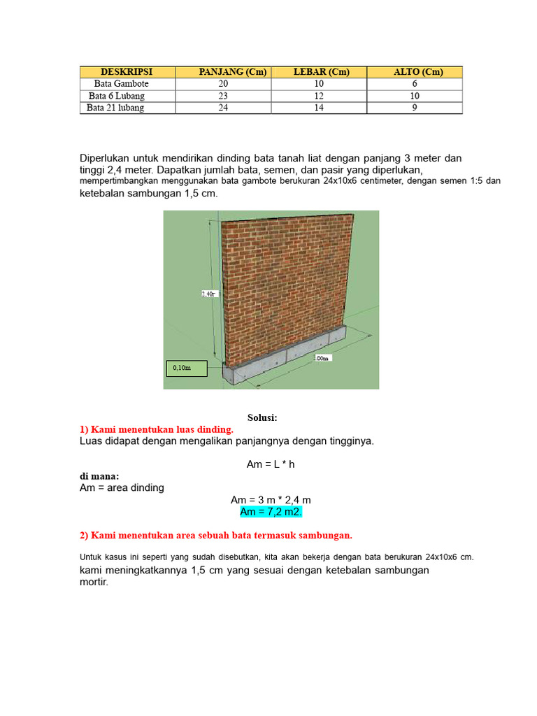 Perhitungan Material Untuk Sebuah Dinding | PDF