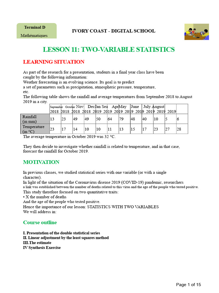 TD-Maths-11 Statistics D200430 | PDF | Covariance | Statistics