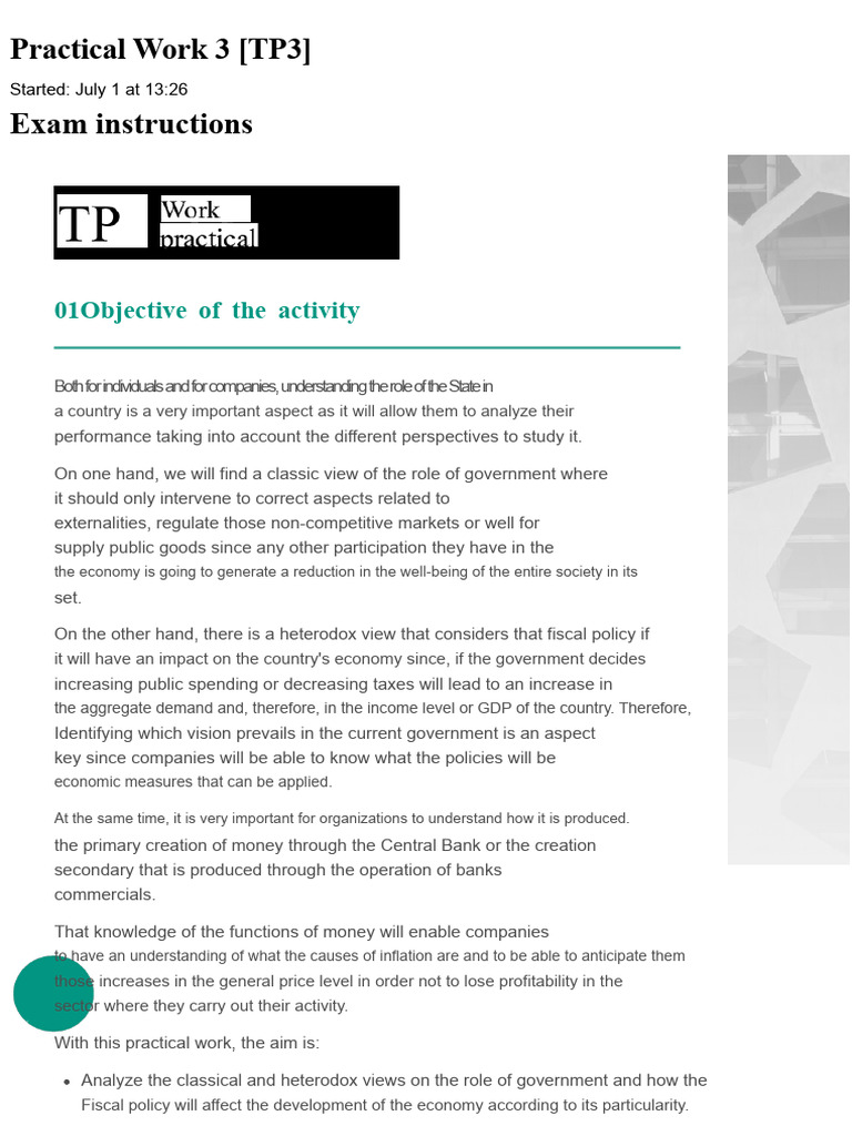Practical Work 3 (TP3) Exam Instructions: 01objective of The Activity ...