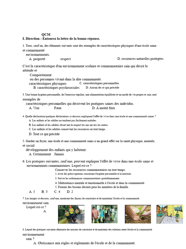 Quiz sur les Écoles et Communautés Saines | PDF | Clef (musique) | Déchets