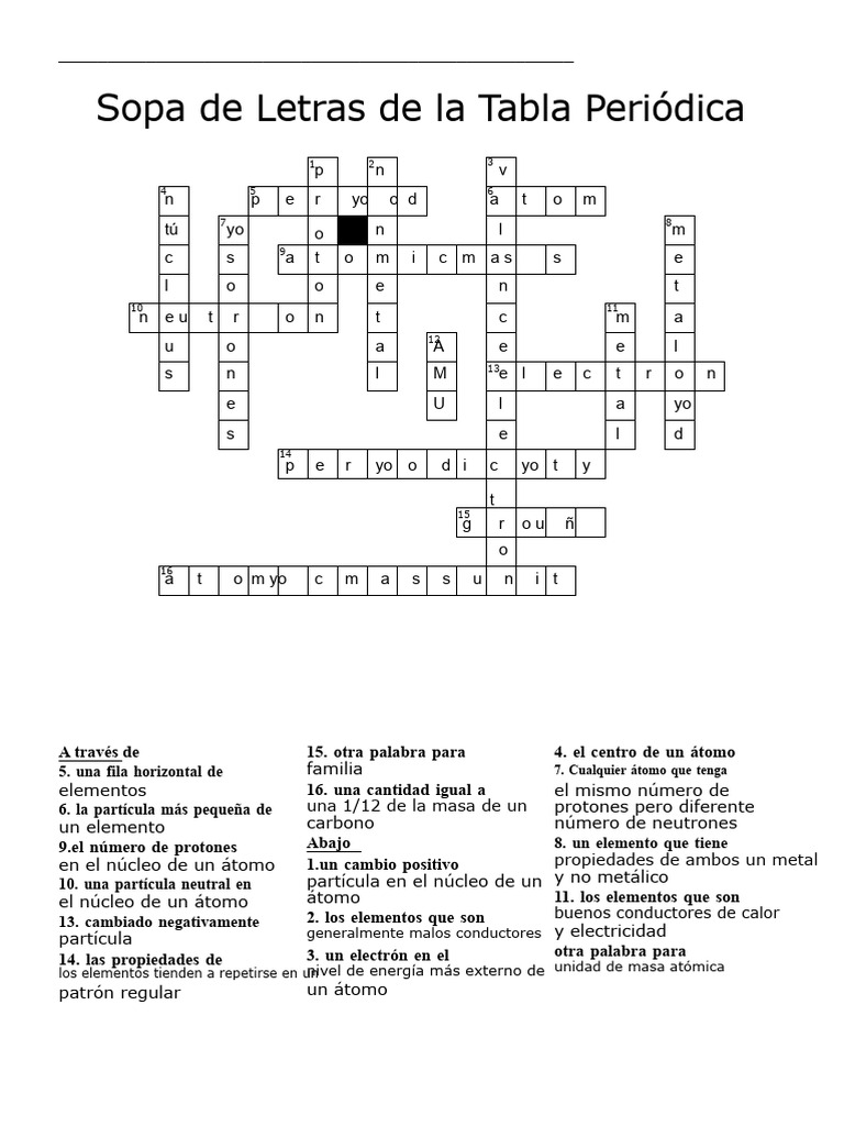 Sopa de Letras de La Tabla Periódica | PDF | Átomos | Núcleo atómico