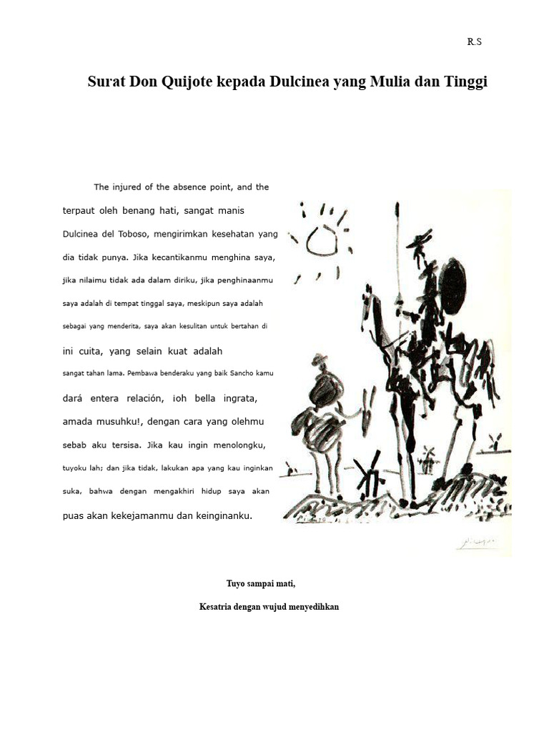 Surat Don Quijote Kepada Dulcinea, Yang Mulia Dan Tinggi. | PDF
