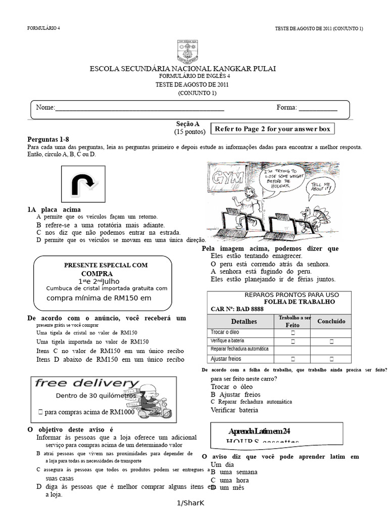 Teste de Inglês Do Formulário 4 | PDF | Publicidade