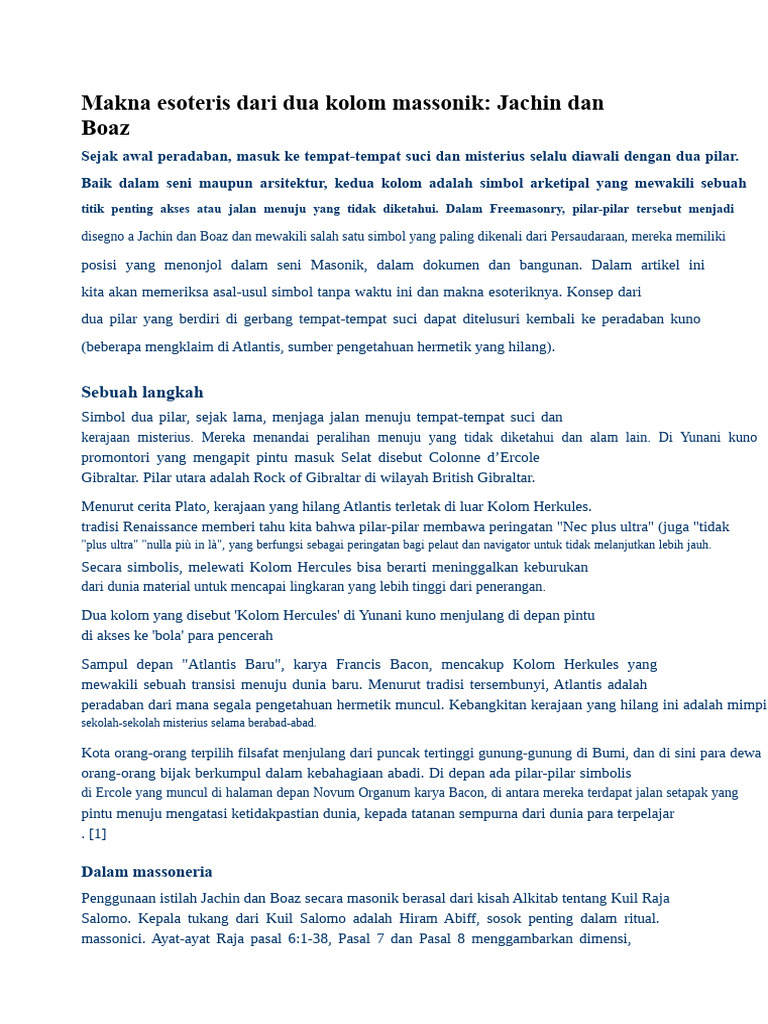 Makna Esoteris Dari Dua Kolom Masonik Jachin Dan Boaz | PDF
