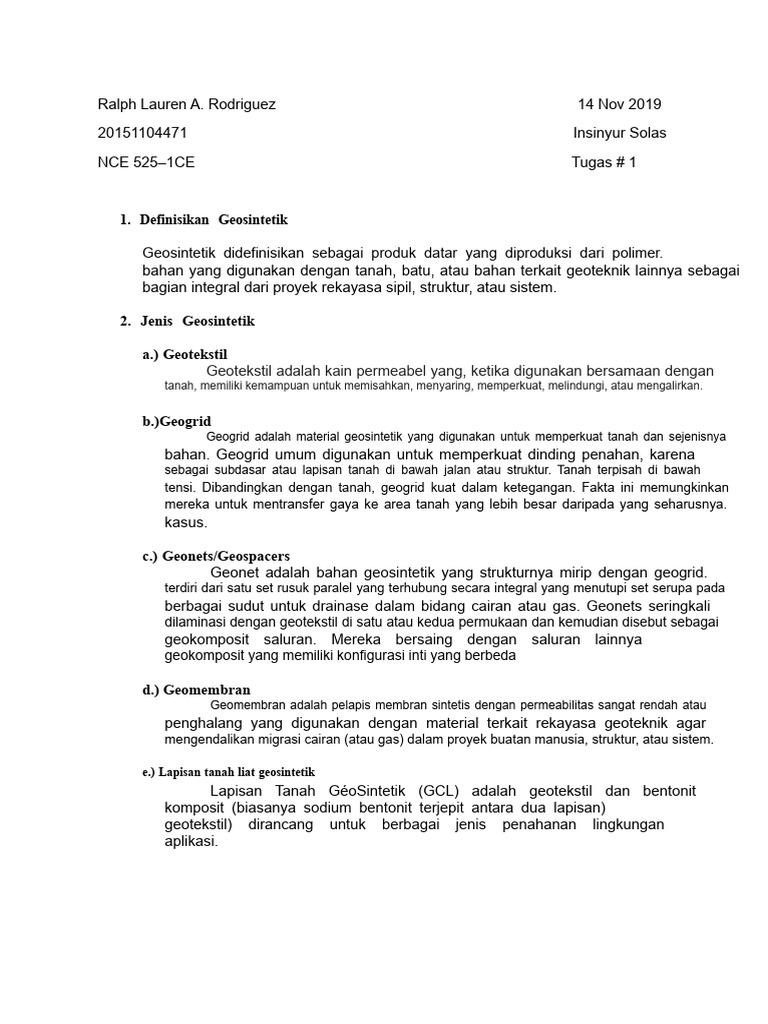 Definisi dan Jenis Geosintetik | PDF