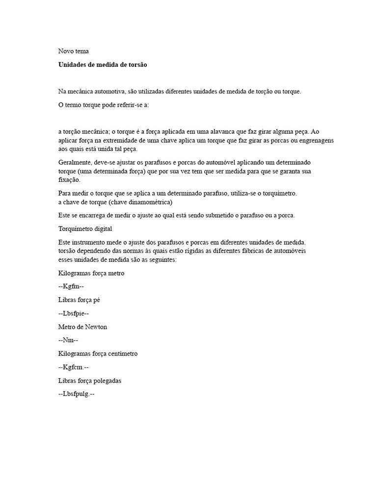 Unidades de Medida de Torção Novo Tema Mecânica | PDF | Torque | Parafuso