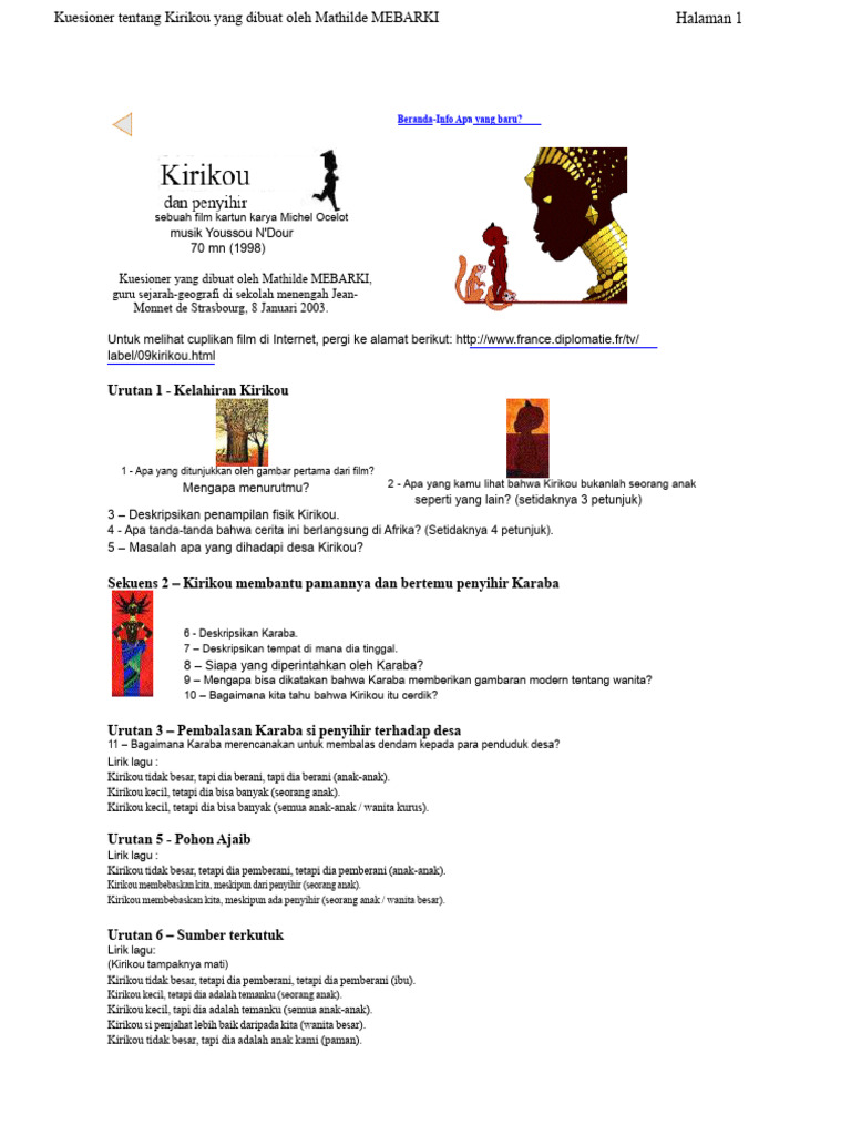 Kuesioner Tentang Kirikou Dan Penyihir | PDF