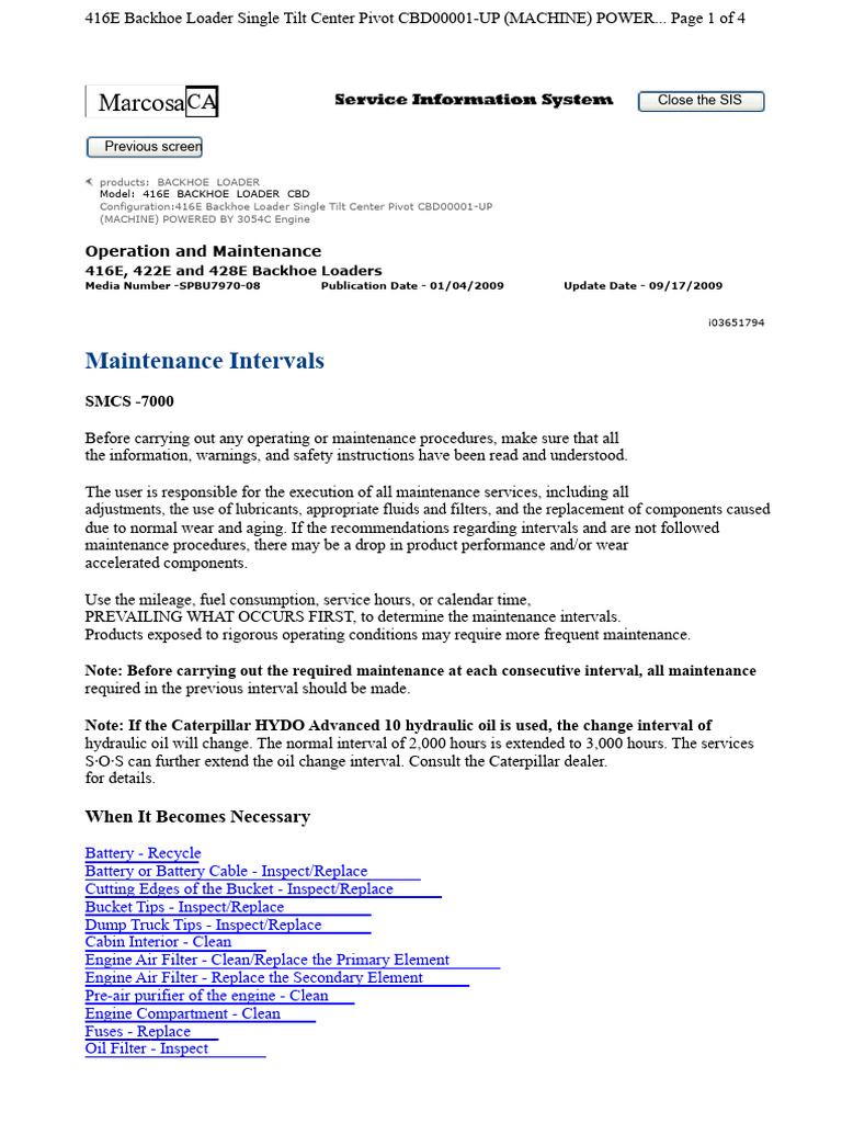 CAT - PM - 416E - Maintenance Plan | PDF | Loader (Equipment) | Bearing ...