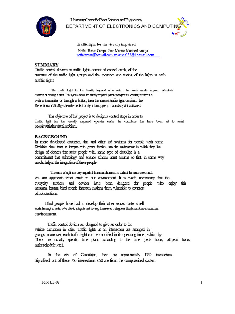 Traffic Lights For The Visually Impaired | PDF | Traffic Light ...