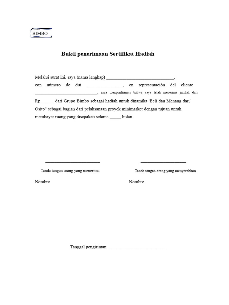 Berita Acara Penyerahan Sertifikat Hadiah | PDF