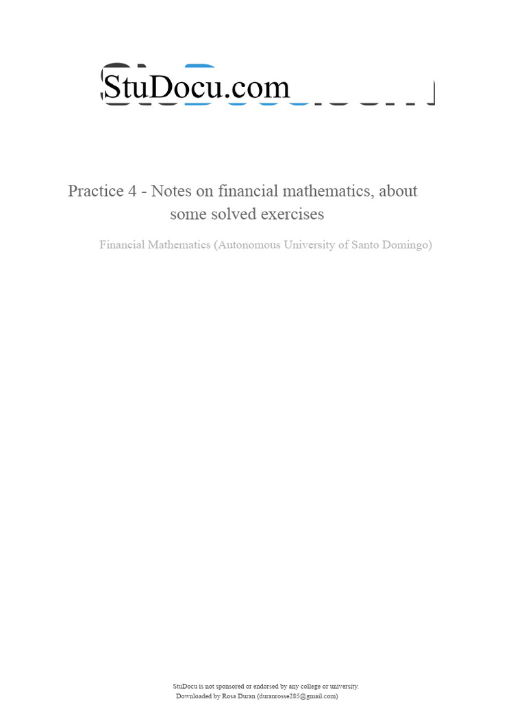 Practice 4 Notes On Financial Mathematics About Some Solved Exercises ...