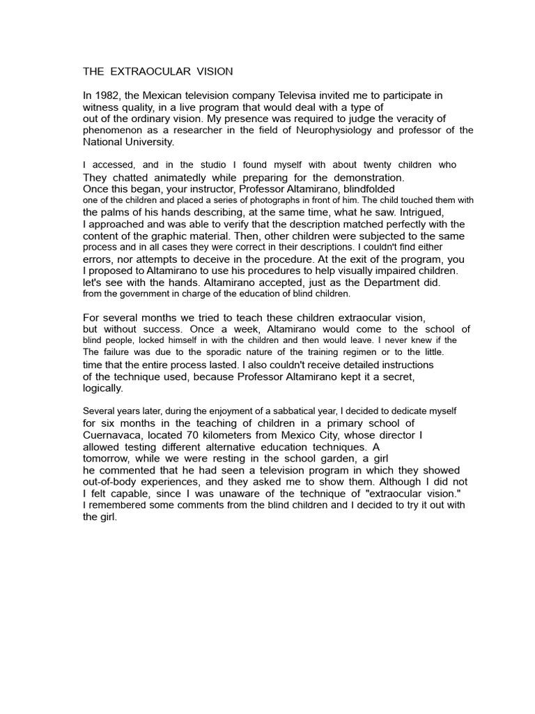 Jacobo Grinberg - Extraocular Vision PDF | PDF | Visual Perception | Infection