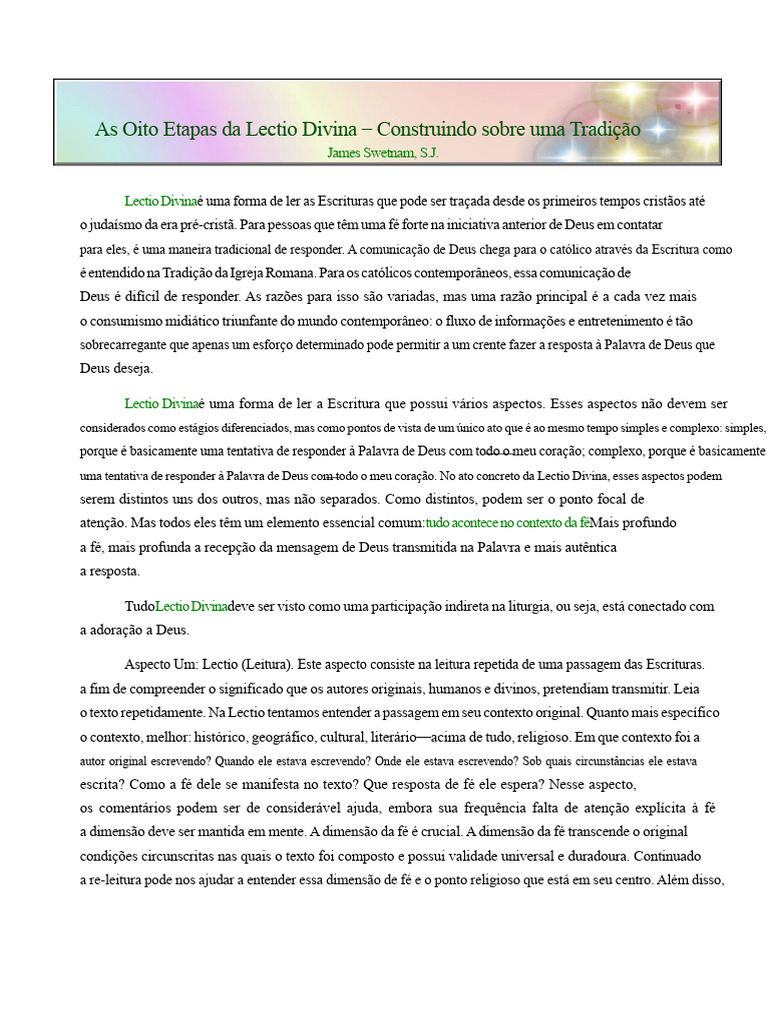 As Oito Etapas Da Lectio Divina - Construindo Uma Tradição PDF | PDF ...