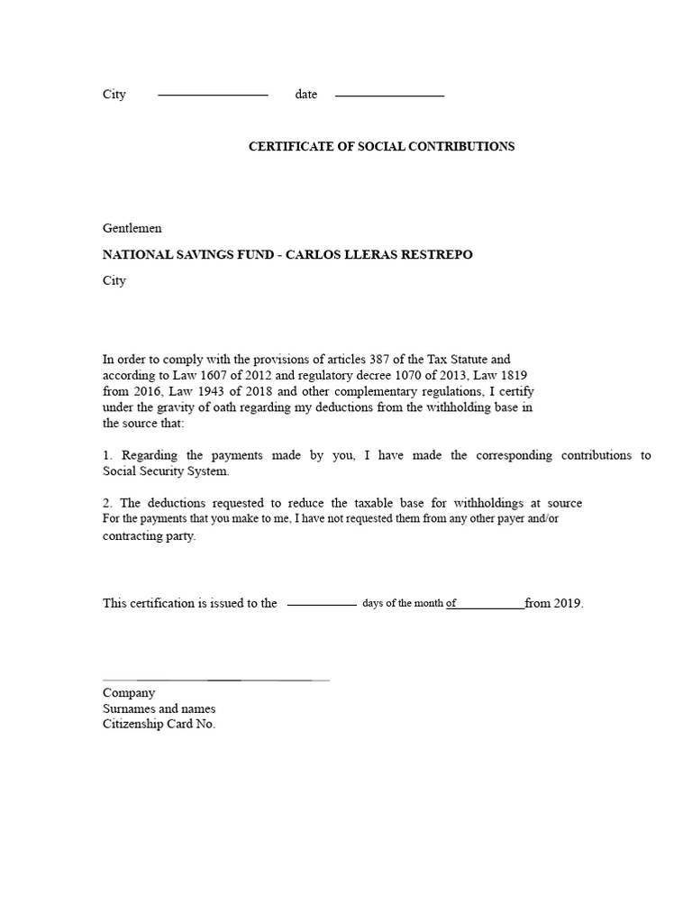 Social Contributions Certificate | PDF