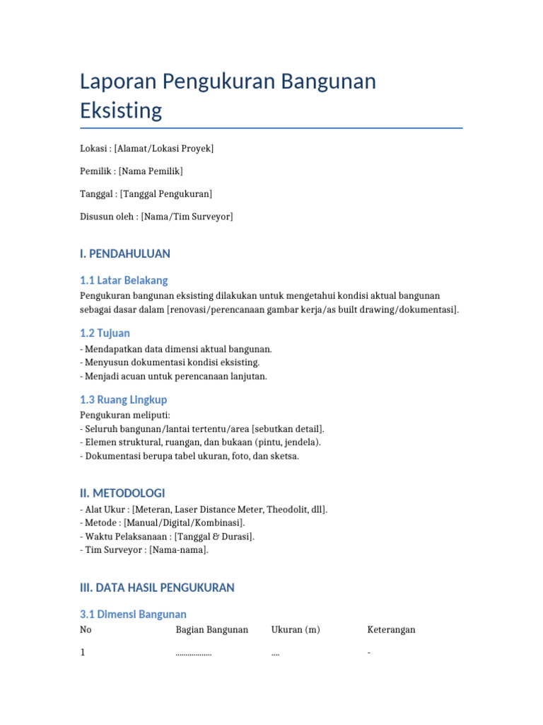 Laporan Pengukuran Bangunan Eksisting | PDF