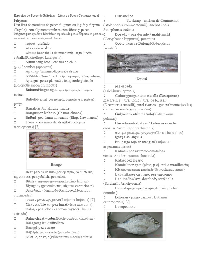 Nombres de Peces | PDF | Industria pesquera | Pescado
