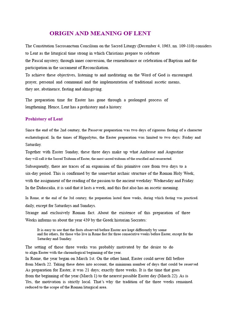 Origin and Meaning of Lent PDF | PDF | Lent | Penance