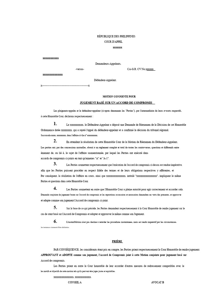 Motion pour Jugement sur Accord de Compromis | PDF | Justice | Crime et ...