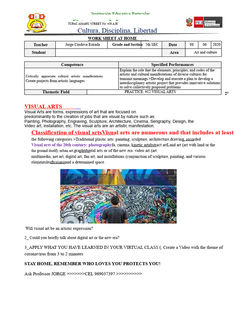 Art Worksheet Art and Culture | PDF | The Arts | Liberal Arts Education