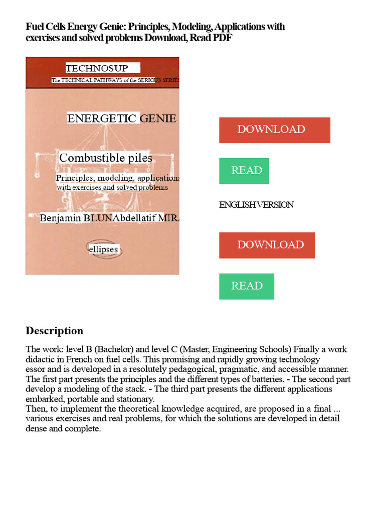 Fuel Cells Energy Genius - Principles, Modeling, Applications With ...