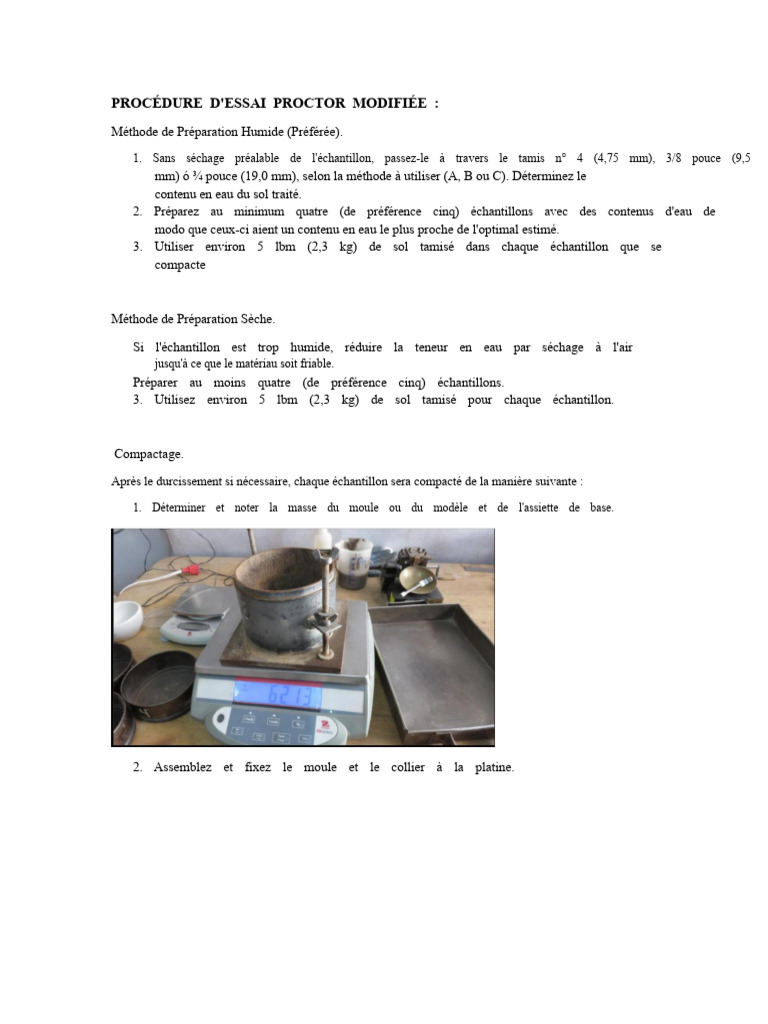 Procédure de L'essai Proctor Modifié | PDF | Sol (pédologie)