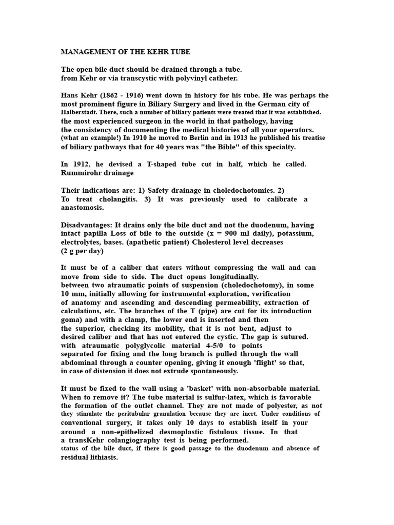 Kehr Tube Management and Uses | PDF | Bile | Digestive System