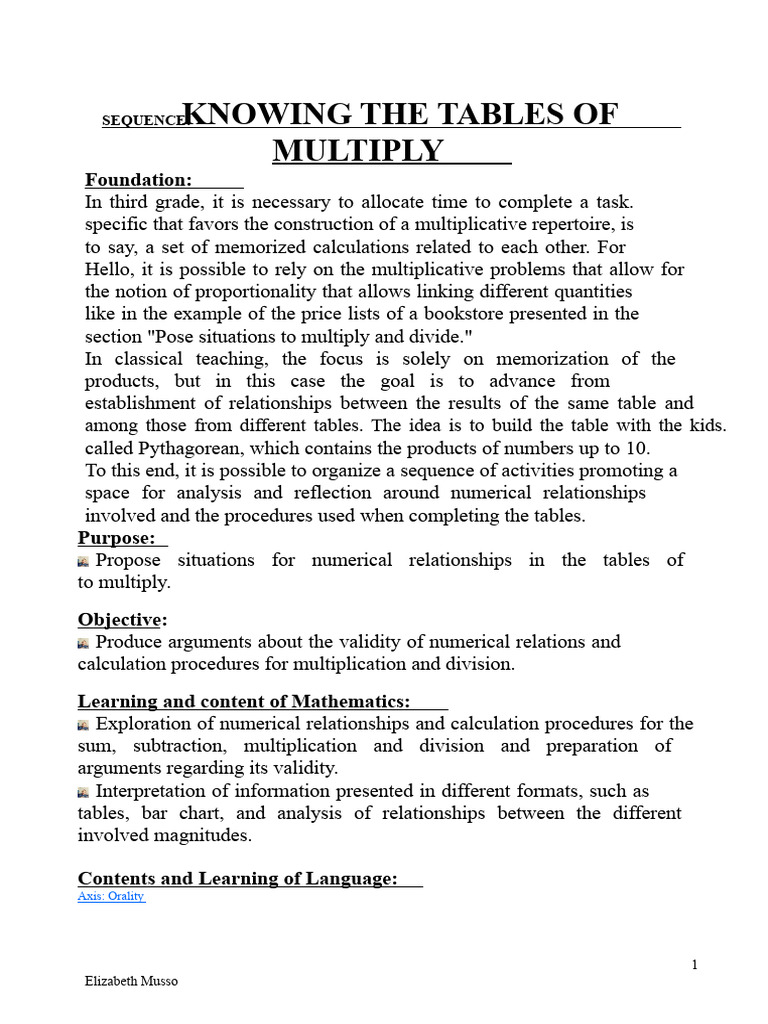 SEQUENCE For The Construction of The Pythagorean Table | PDF ...