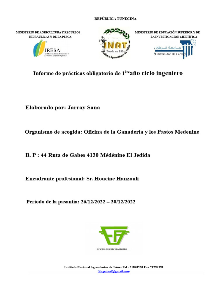 Informe de prácticas obligatorio de primer año CI | PDF | Vacas | Agua