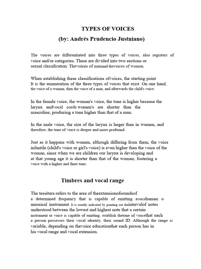 Types, Tessitura and Vocal Range | PDF | Human Voice | Human Throat