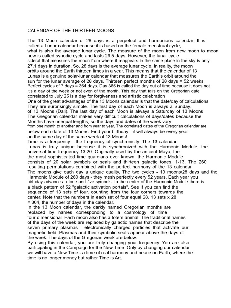 Calendar of The Thirteen Moons | PDF | Calendar | Moon