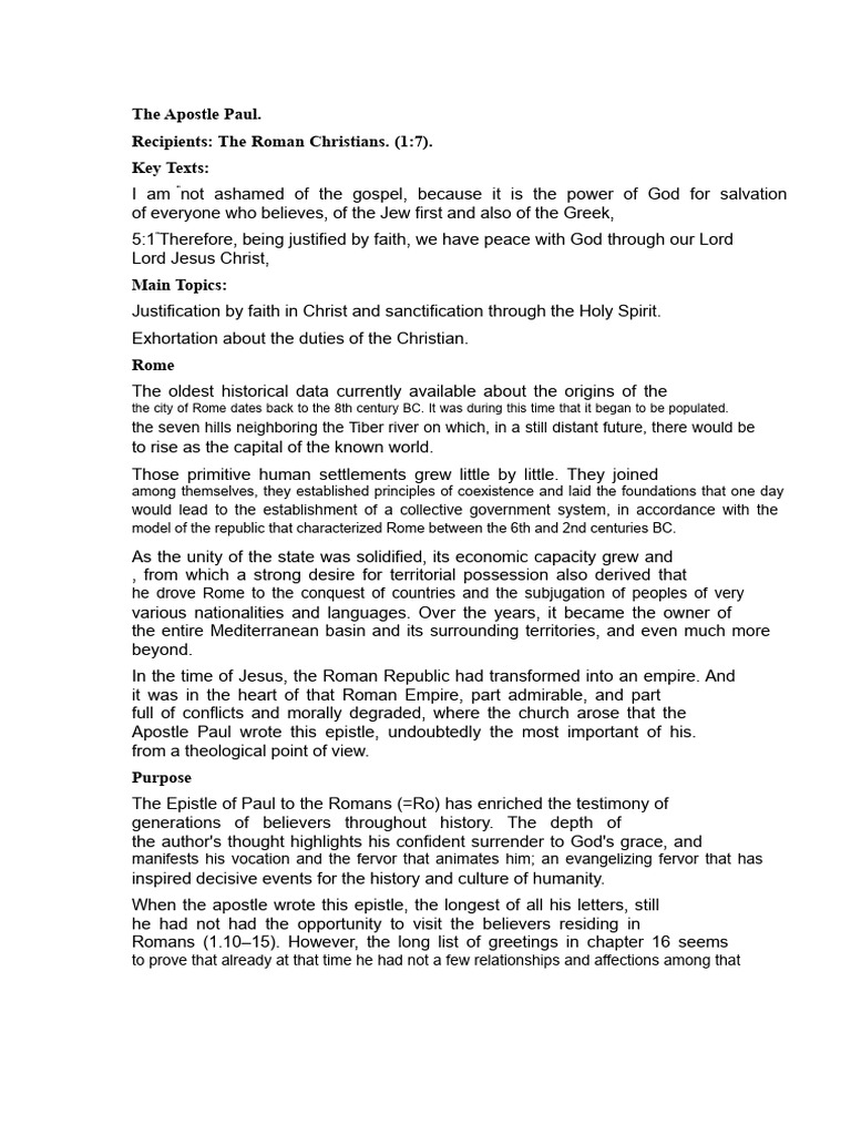Summary and Structure of The Letter To The Romans | PDF | Epistle To ...