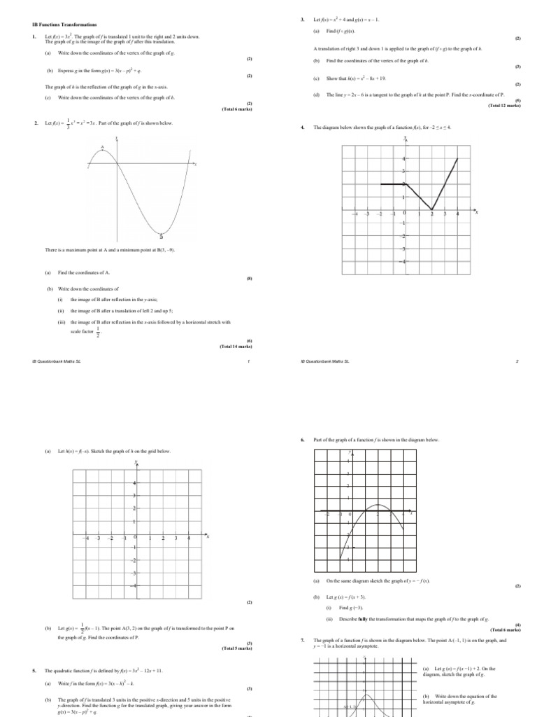IB Maths SL Functions and Transformations | PDF | Cartesian Coordinate ...