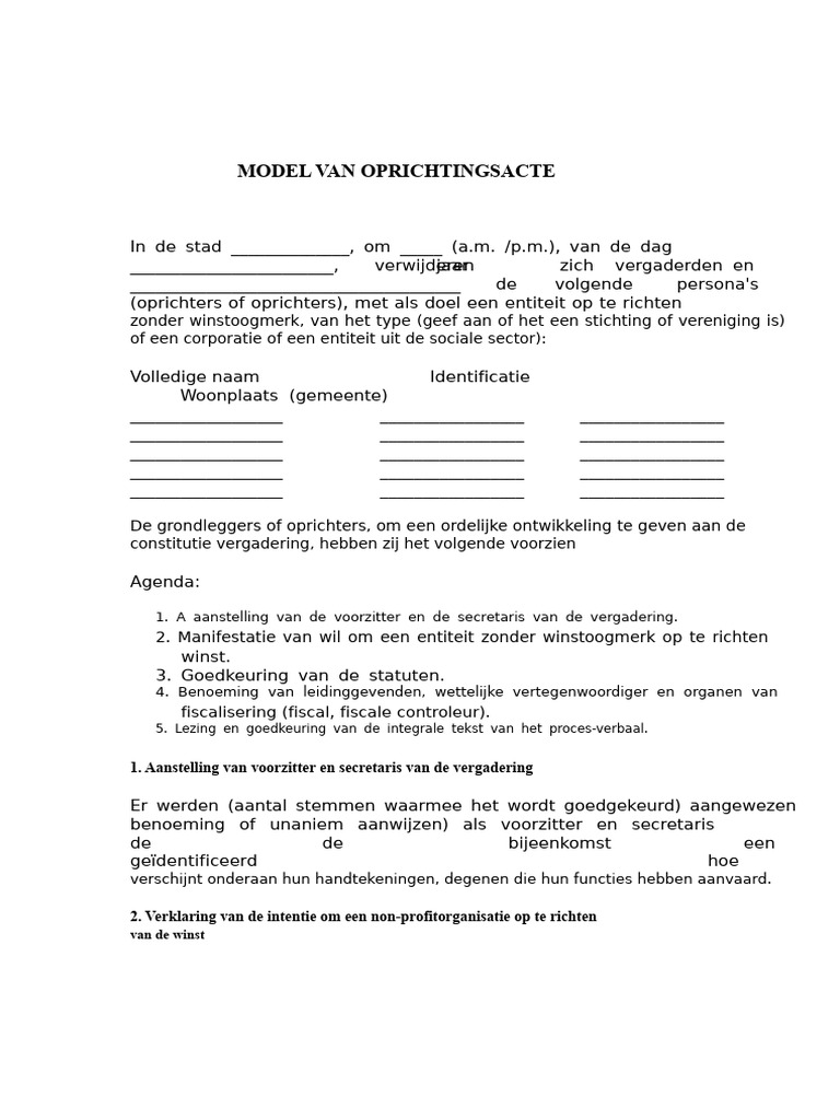 Model Van Oprichtingsakte Van Een Corporatie | PDF