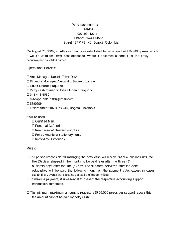 Petty Cash Policies | PDF | Cash | Tax Refund