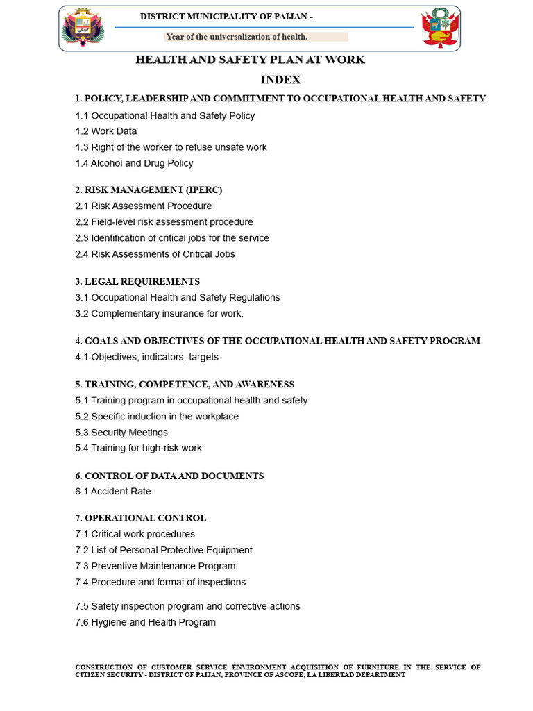 Occupational Health & Safety Plan Paijan | PDF | Occupational Safety ...