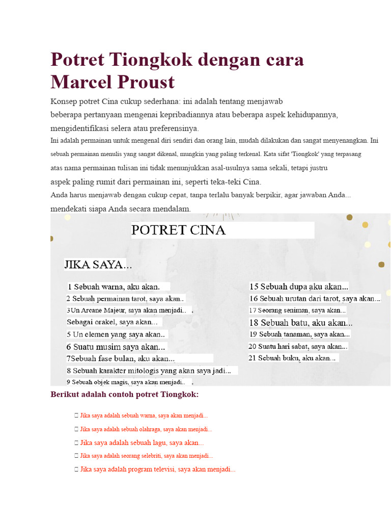 Potret Cina Ala Marcel Proust | PDF
