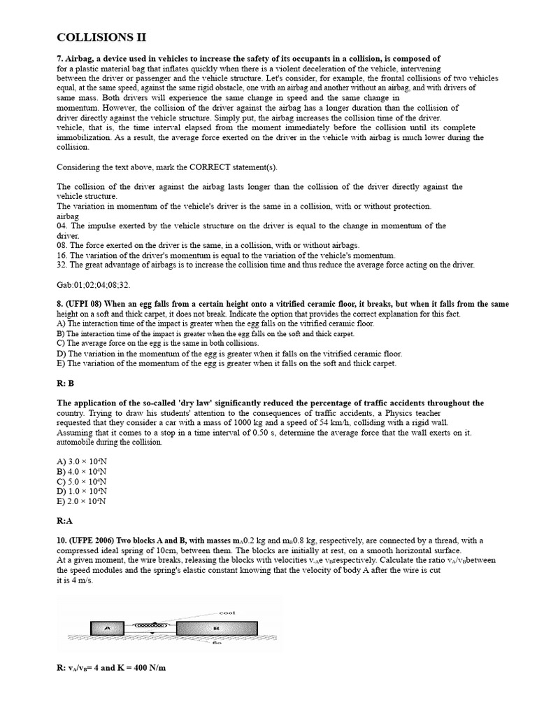 Physics - Collisions II | PDF | Airbag | Momentum