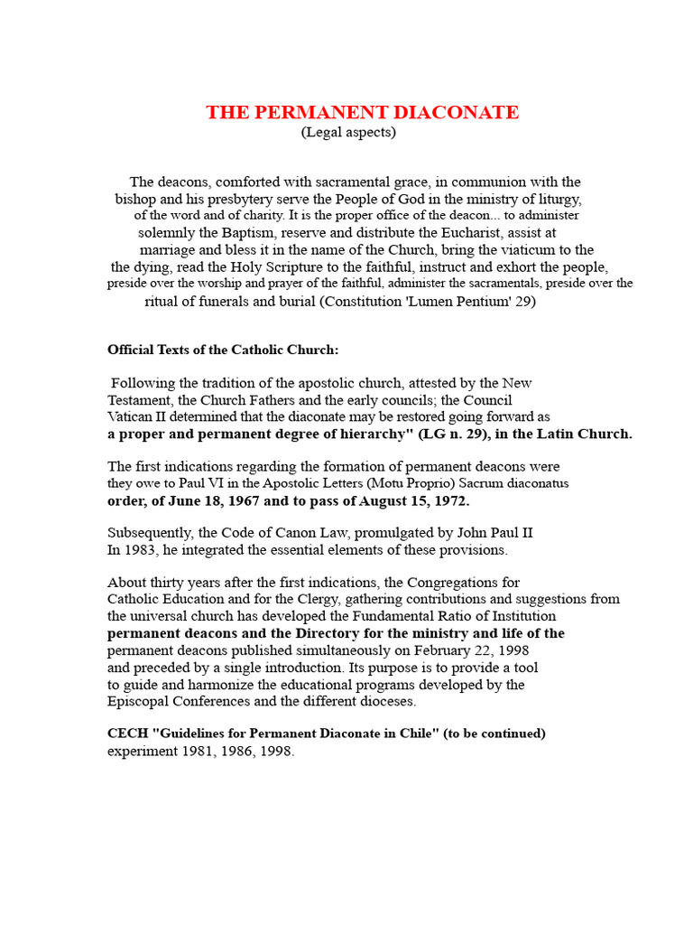 The Permanent Diaconate | PDF | Deacon | Clergy