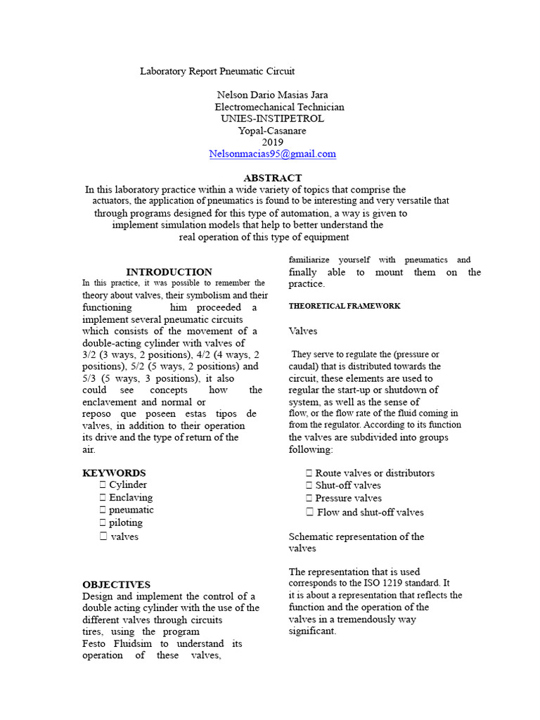 Pneumatic Circuit Laboratory Report | PDF | Valve | Actuator