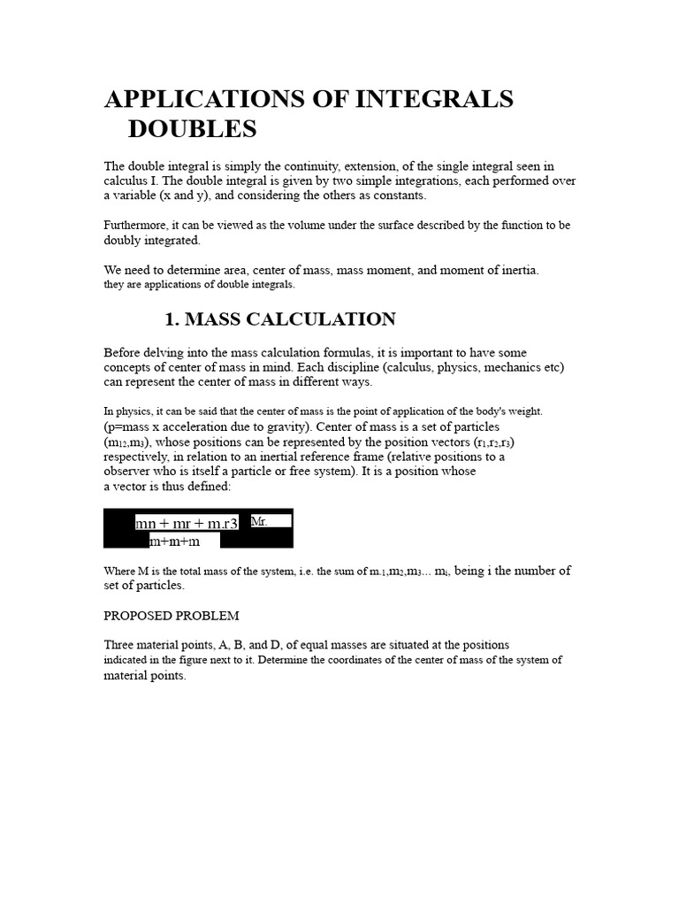Applications of Double Integrals | PDF | Center Of Mass | Mass